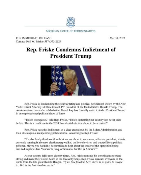 Rep. Friske condemns indictment of President Trump - Charlevoix County ...